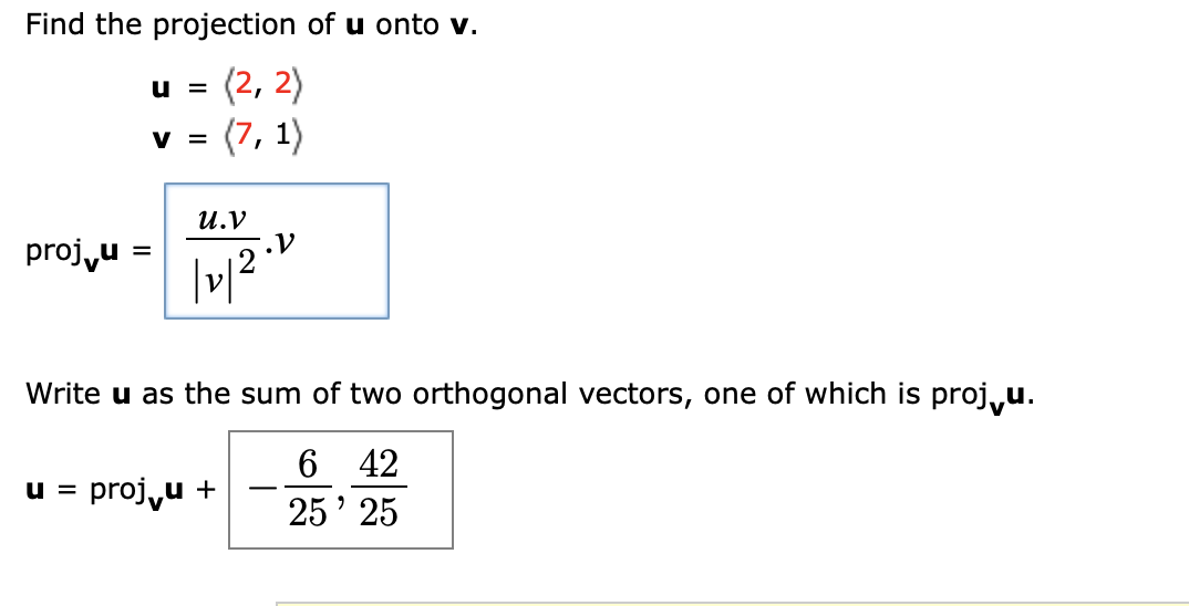 Solved Find The Projection Of U Onto V 2 2 7 1 U V Chegg