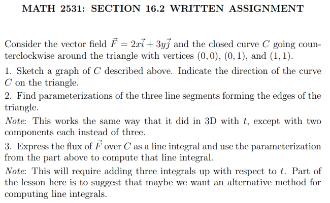 Solved MATH 2531: SECTION 16.2 ﻿WRITTEN ASSIGNMENTConsider | Chegg.com