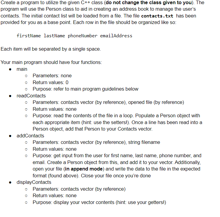Solved Create a program to utilize the given C++ class C++ | Chegg.com