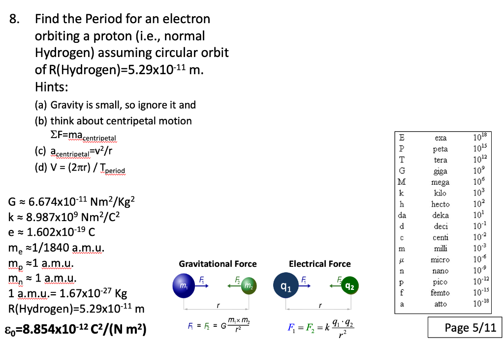 Solved 8 Find The Period For An Electron Orbiting A Proton