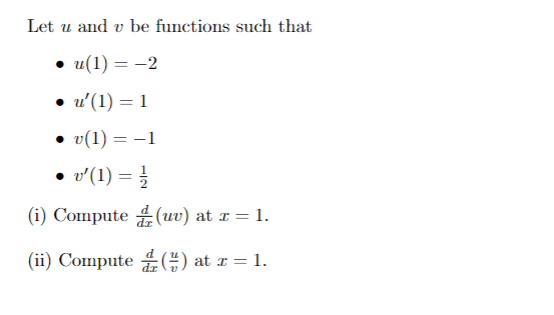 Solved Let u and v be functions such that - u(1)=−2 - | Chegg.com