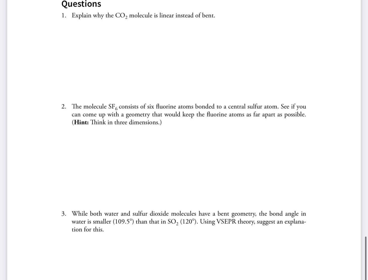 Solved Questions 1. Explain why the CO2 molecule is linear | Chegg.com