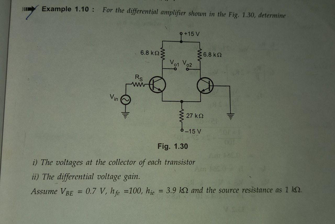 Solved Example 1.10 : For the differential amplifier shown | Chegg.com