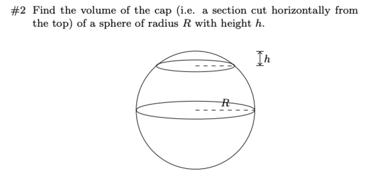Solved #2 Find the volume of the cap (i.e. a section cut | Chegg.com