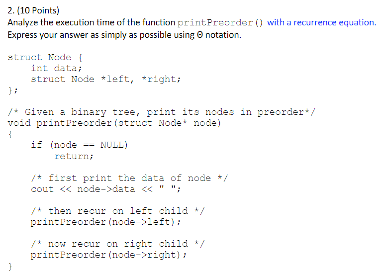 Solved 2. (10 Points) Analyze the execution time of the | Chegg.com