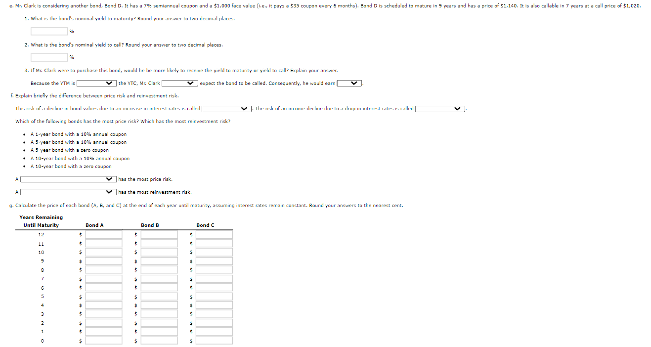 Solved What is the bond's nominal yield to maturity? Round | Chegg.com