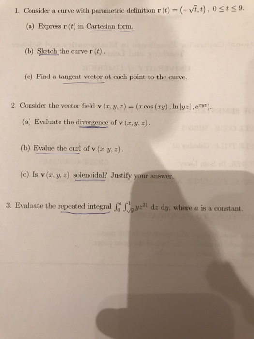 Solved 1. Consider a curve with parametric definition r (t) | Chegg.com