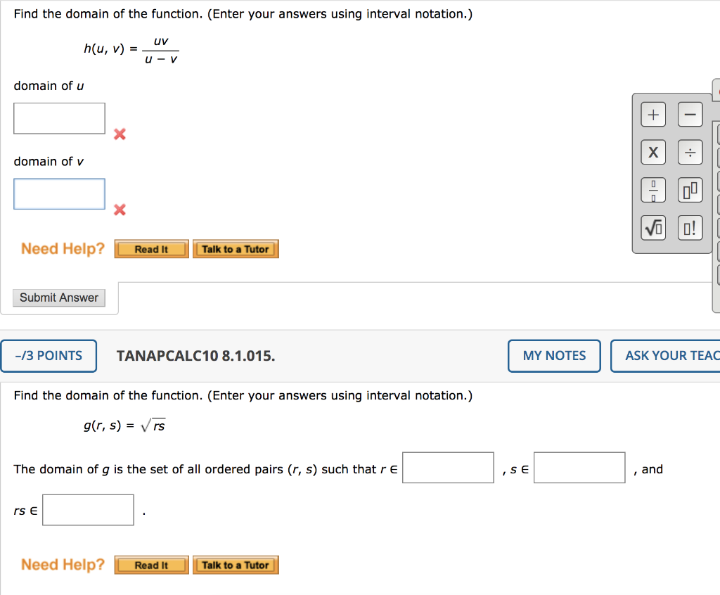 Solved Find the domain of the function. (Enter your answers | Chegg.com