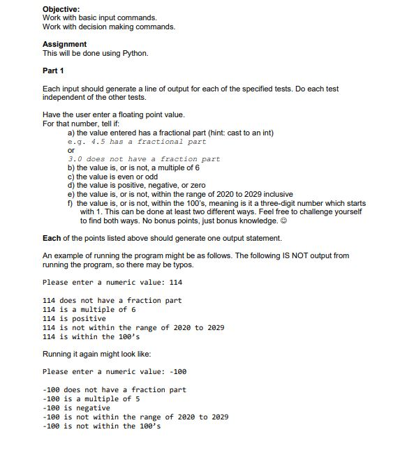 Solved or Objective: Work with basic input commands. Work | Chegg.com