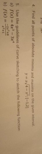 Solved 4. Find all points of absolute minima and maxima on | Chegg.com