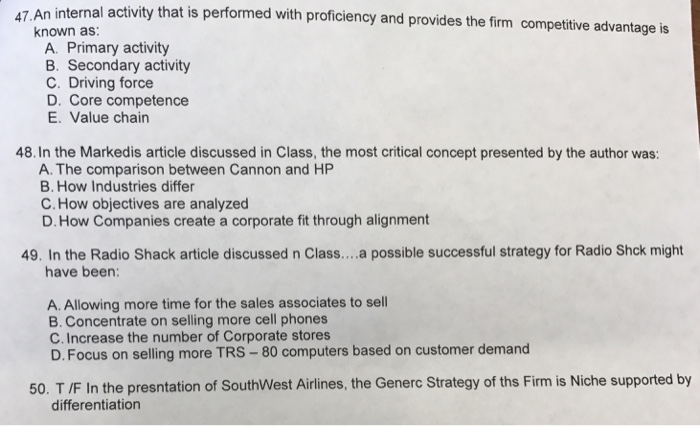 Solved An internal activity that is performed with | Chegg.com