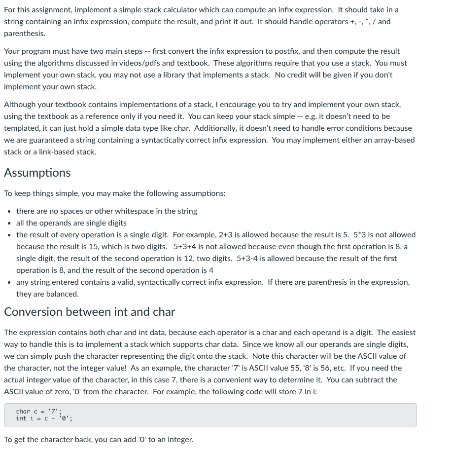 Solved USING C++ Please implement a simple stack calculator | Chegg.com