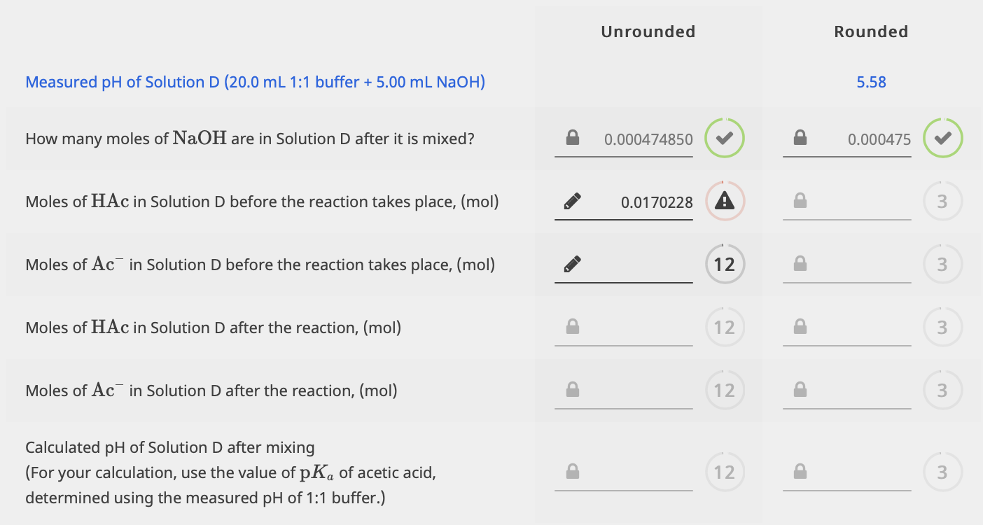 Solved Measured pH of solution D (20.0mL 1:1 buffer + 5.00mL | Chegg.com