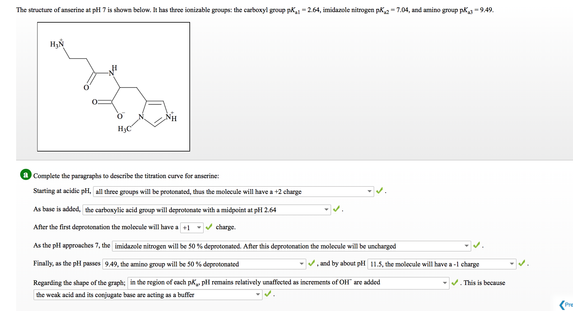 Solved The structure of anserine at pH 7 is shown below. It | Chegg.com