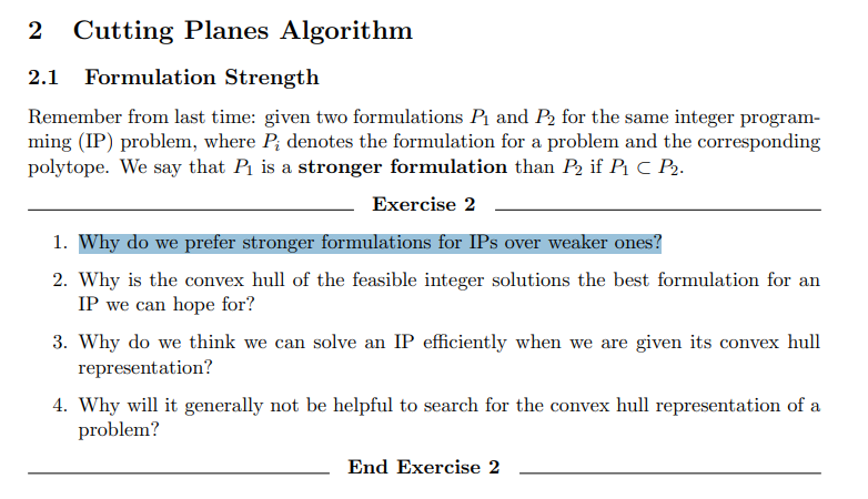 2 Cutting Planes Algorithm 2 1 Formulation Strength