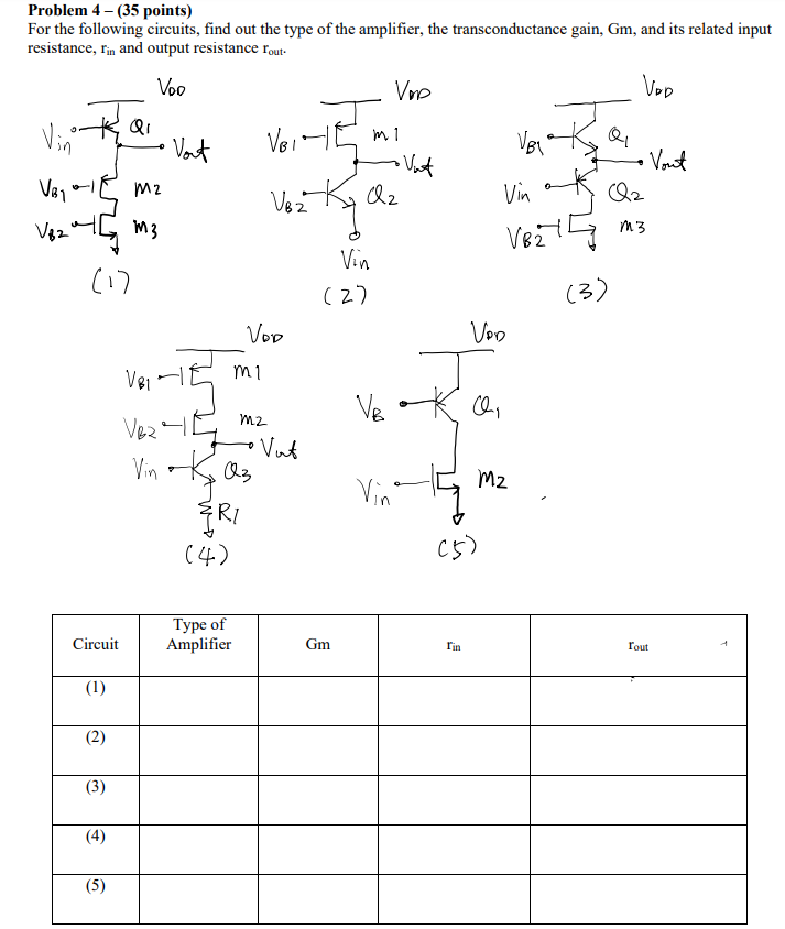 Problem 4 -(35 points) For the following circuits, | Chegg.com