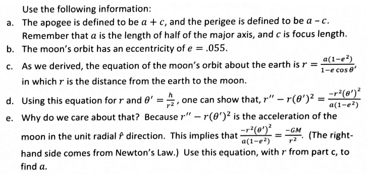 Solved Use the following information: a. The apogee is | Chegg.com
