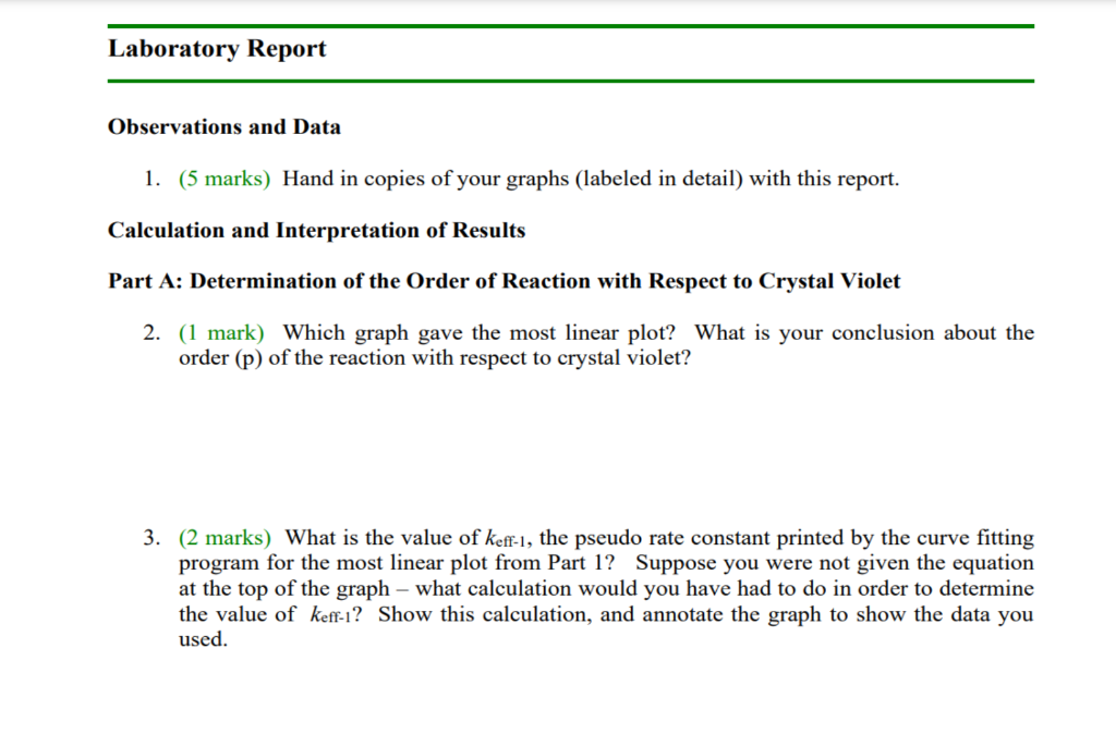 Solved Laboratory Report Observations and Data 1. (5 marks) | Chegg.com