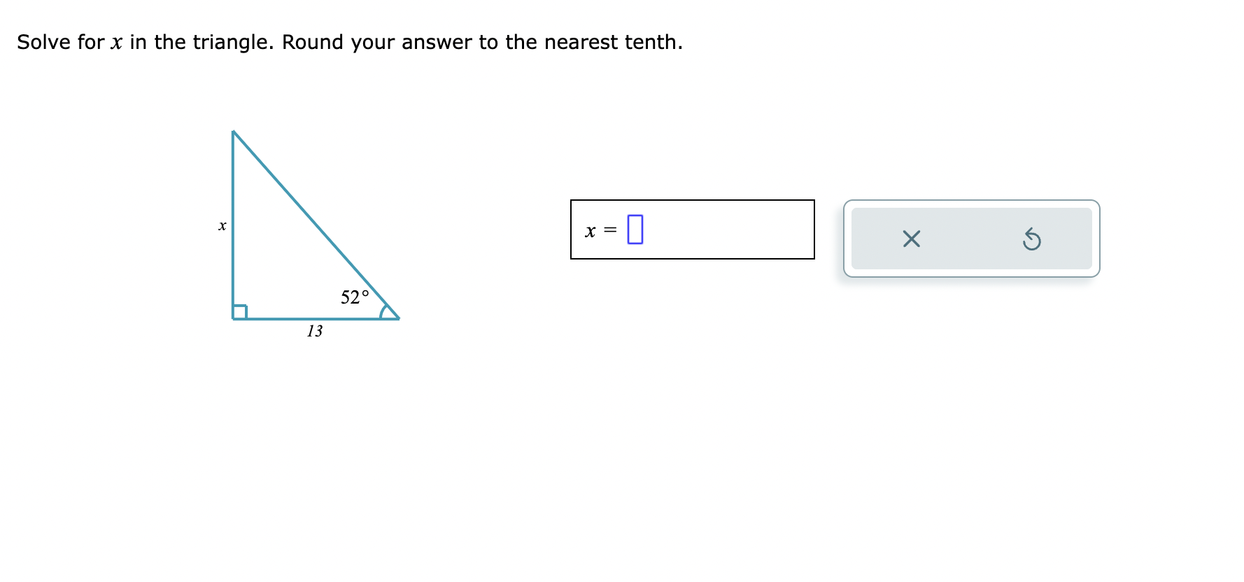 Solved Solve for x in the triangle. Round your answer to the | Chegg.com