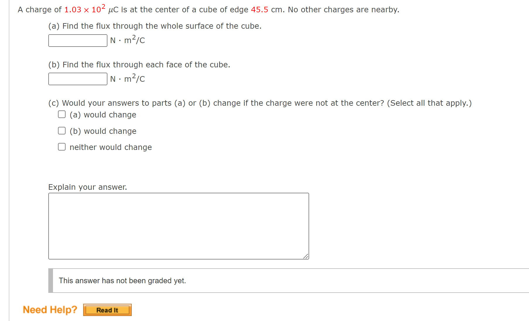 Solved charge of 1.03×102μC is at the center of a cube of | Chegg.com