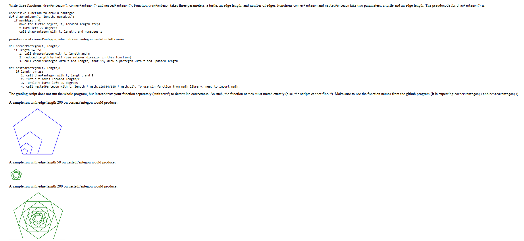 Solved pseudocode of cornerPantegon, which draws pantegon | Chegg.com