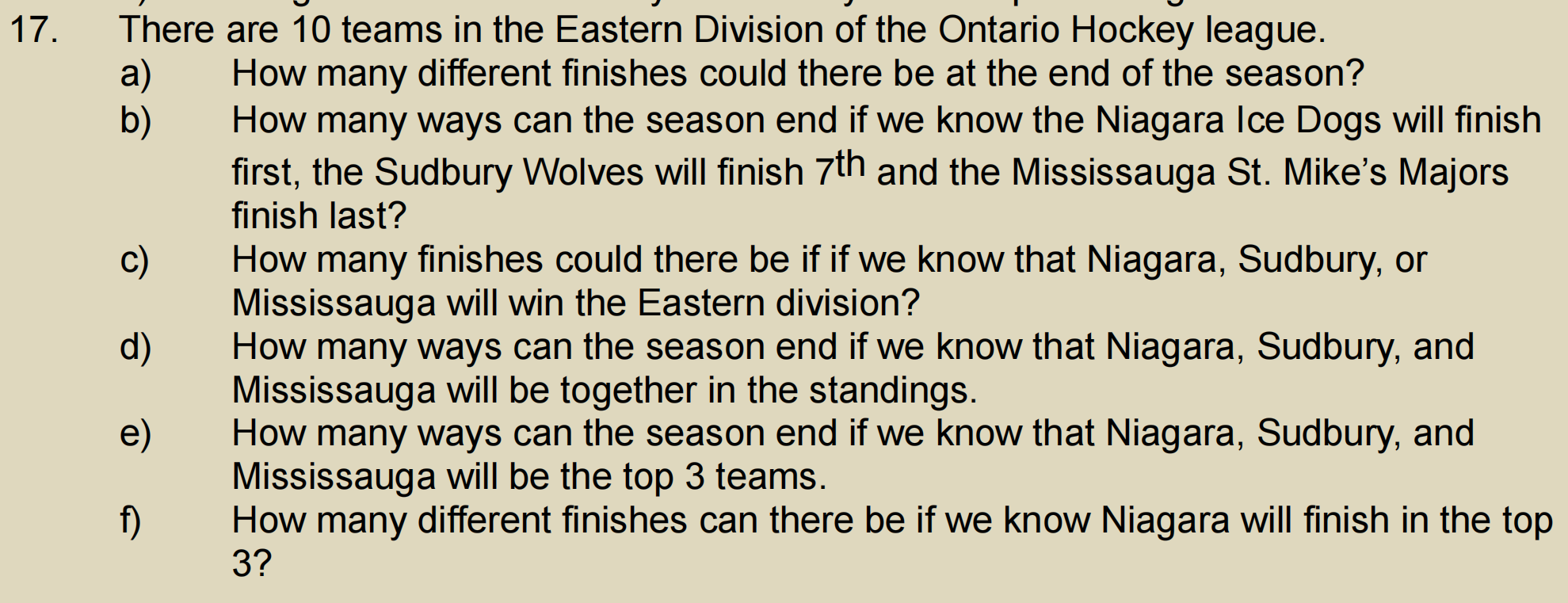 Solved There are 10 teams in the Eastern Division of the | Chegg.com