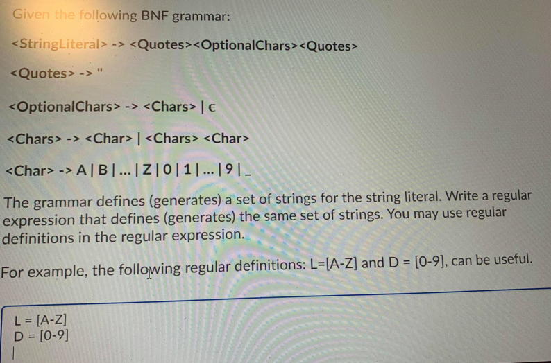 Solved Given the following BNF grammar: -> ->" -> € -> | Chegg.com