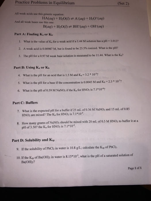 Solved Practice Problems in Equilibrium Set 2) All weak | Chegg.com