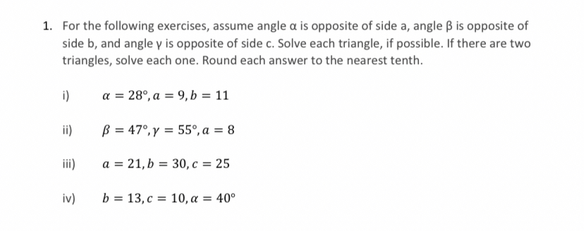 Solved 1. For the following exercises, assume angle α is | Chegg.com
