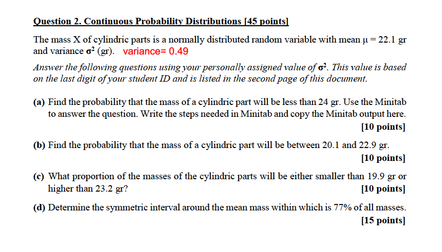 Solved Question 2. Continuous Probability Distributions [45 | Chegg.com