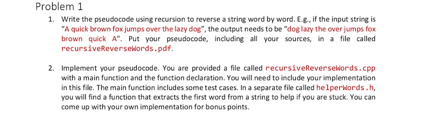 Solved Problem 1 1 Write The Pseudocode Using Recursion To