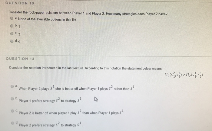 Solved QUESTION 13 Consider the rock-paper-scissors between | Chegg.com