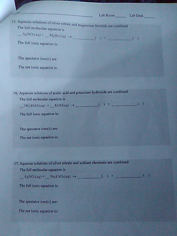 Solved Lab Desk Lab Room 15. Aqueous solutions of silver | Chegg.com