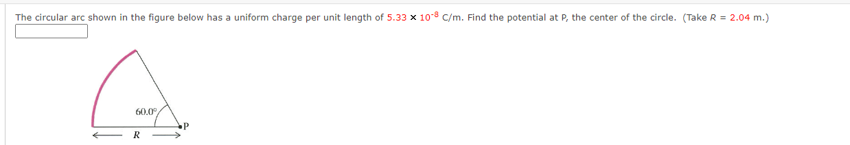Solved The circular arc shown in the figure below has a | Chegg.com
