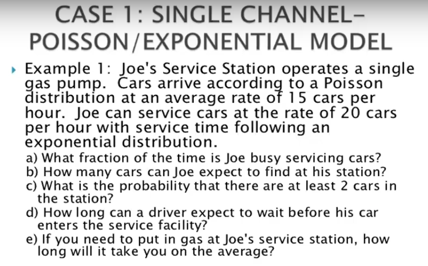 Solved CASE 1: SINGLE CHANNEL- POISSON/EXPONENTIAL MODEL | Chegg.com