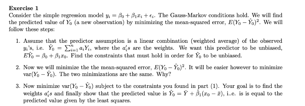 Solved Exercise 1 Consider the simple regression model yi-A) | Chegg.com