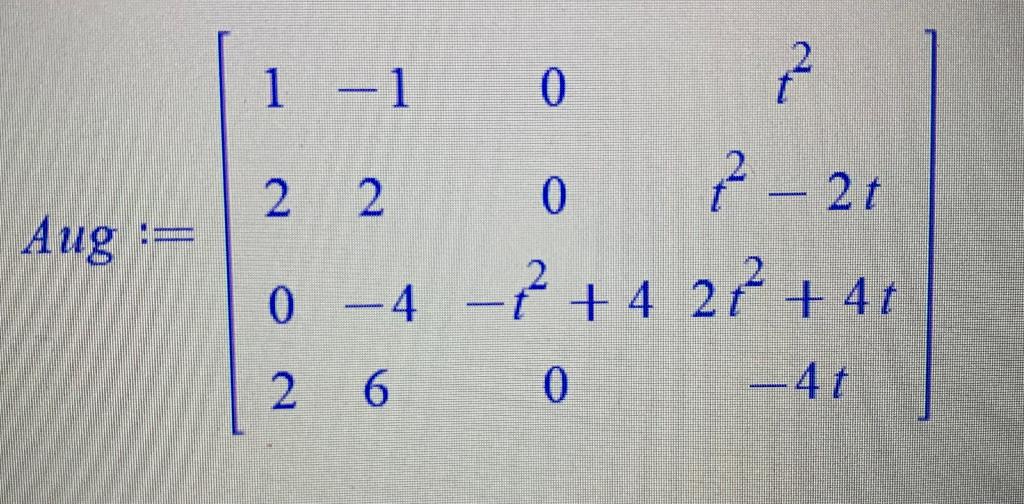 Solved Find all values of the parameter t in the augmented | Chegg.com