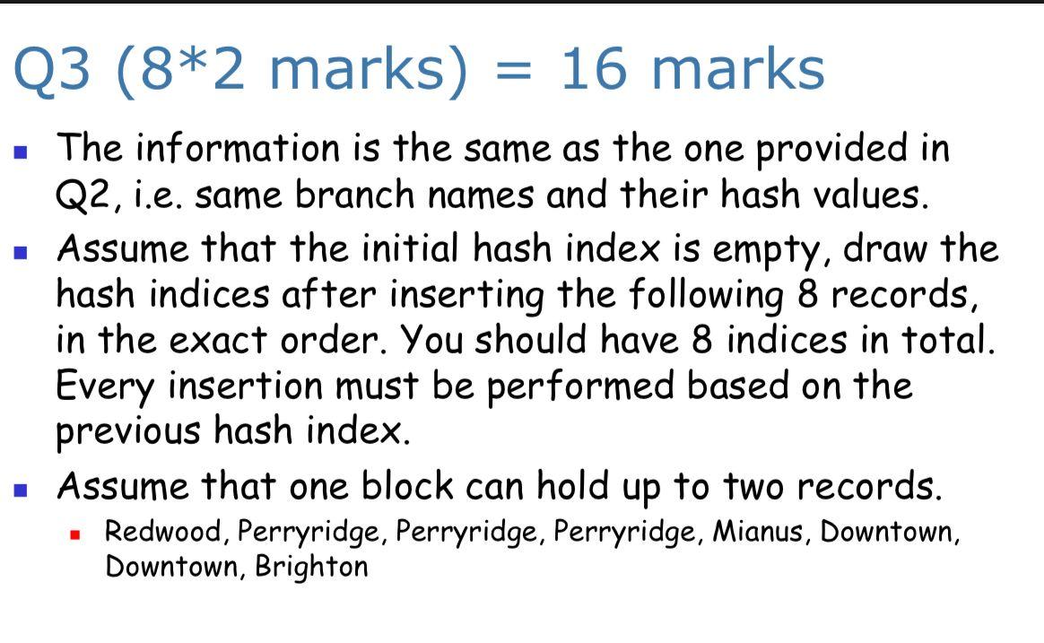 Q3 (8∗2 marks )=16 marks - The information is the | Chegg.com