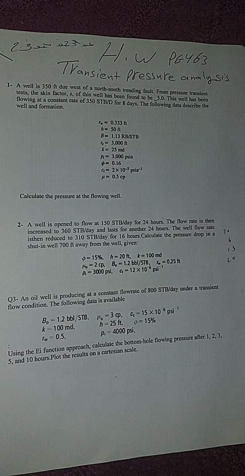 عدوهم محمدح How PE46 Transient pressure analysis 1- A | Chegg.com
