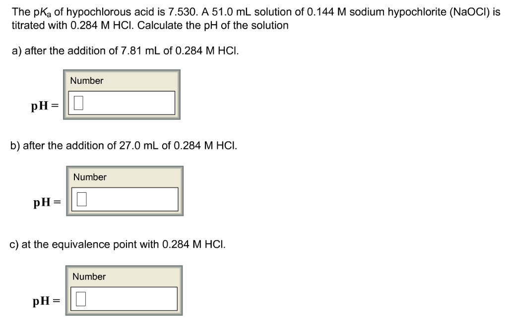 Solved The pKa of hypochlorous acid is 7.530. A 51.0 mL | Chegg.com