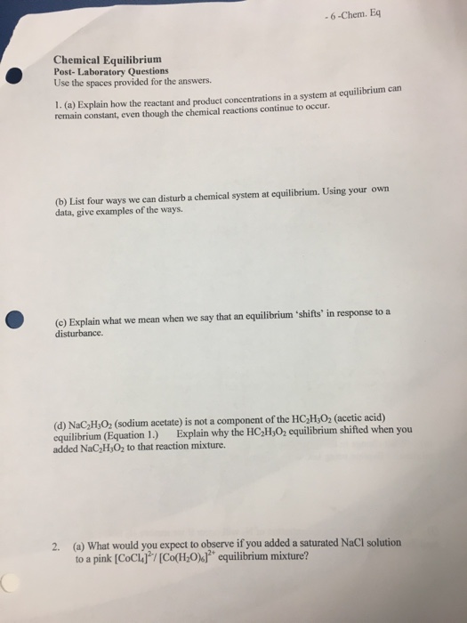 Solved -1 -Chem. Eq Chemical Equilibrium Purpose of the | Chegg.com
