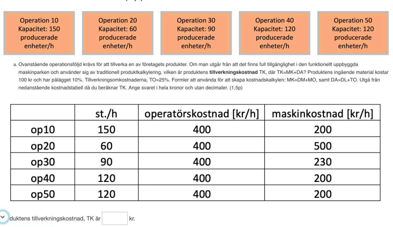 Operation 10 Kapacitet: 150 producerade enheter/h | Chegg.com
