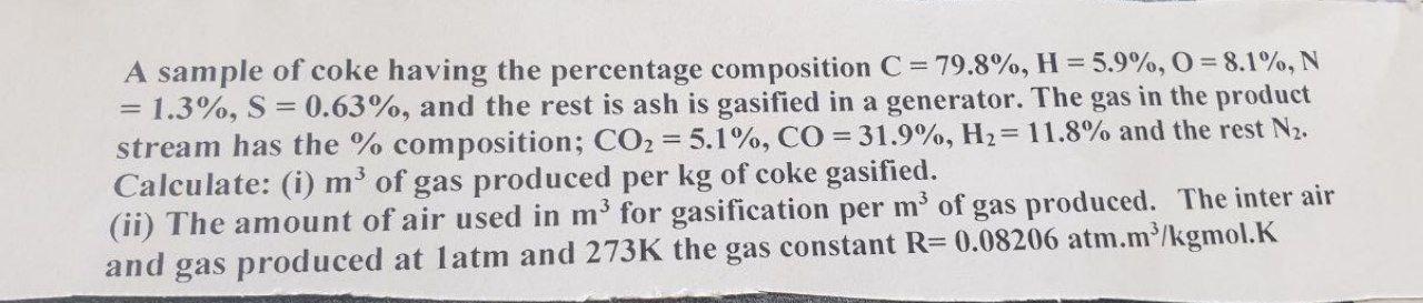 Solved A sample of coke having the percentage composition C | Chegg.com