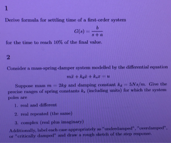 Solved Derive formula for settling time of a first-order | Chegg.com