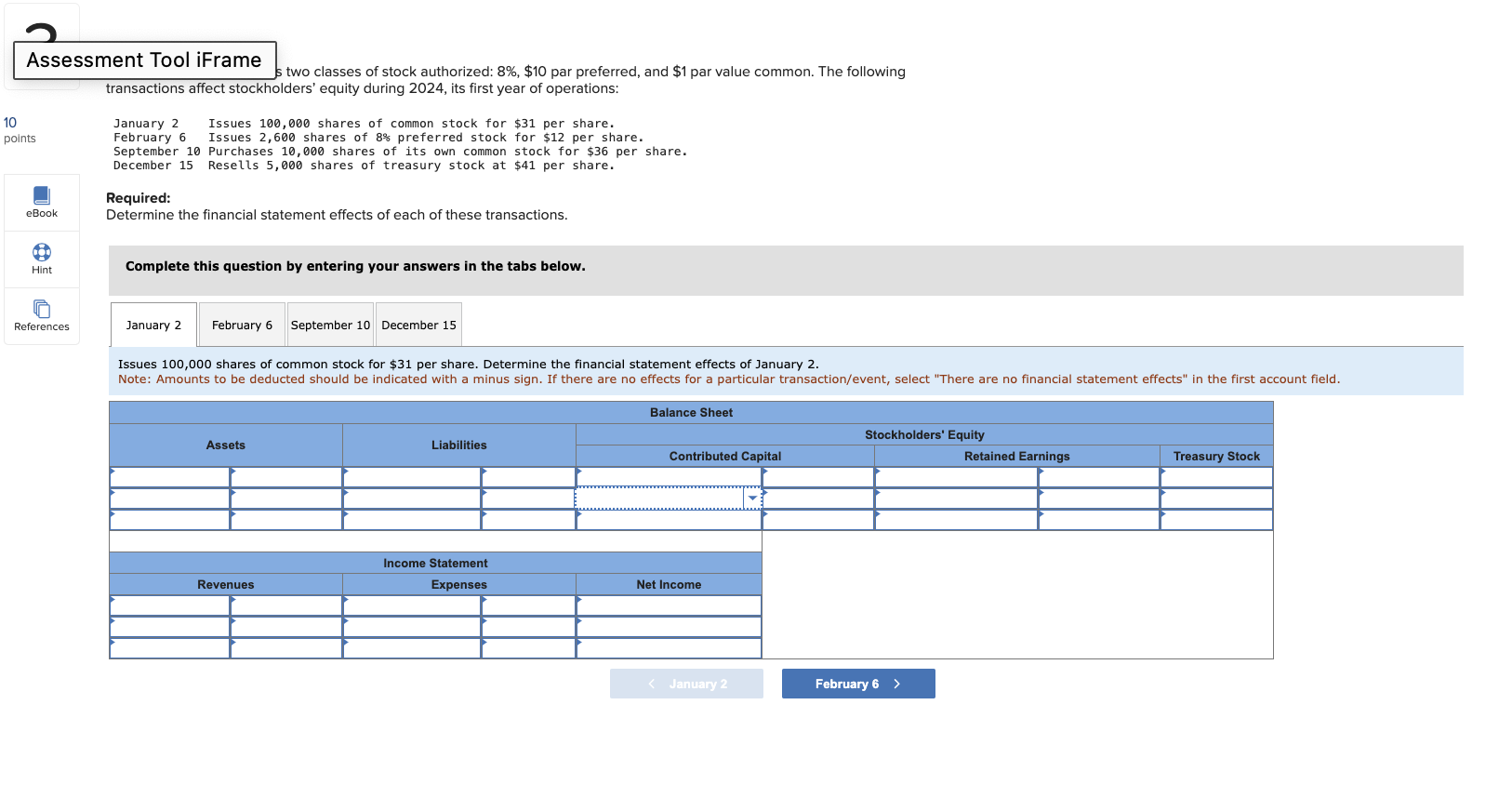 Solved Assessment Tool iFrames two classes of stock | Chegg.com