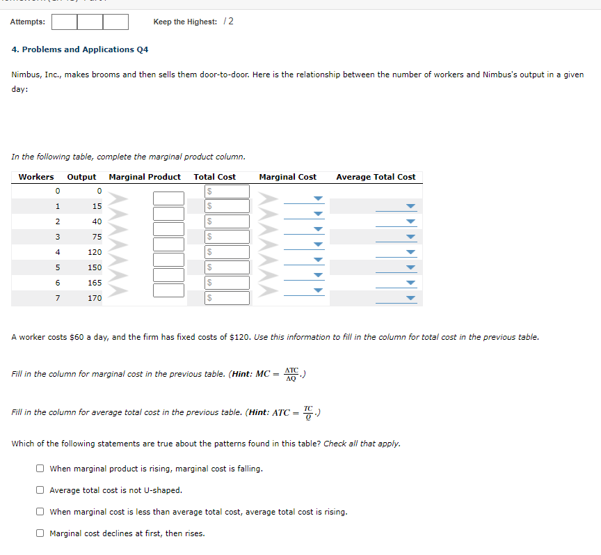 Solved Attempts: Keep the Highest: 12 4. Problems and | Chegg.com