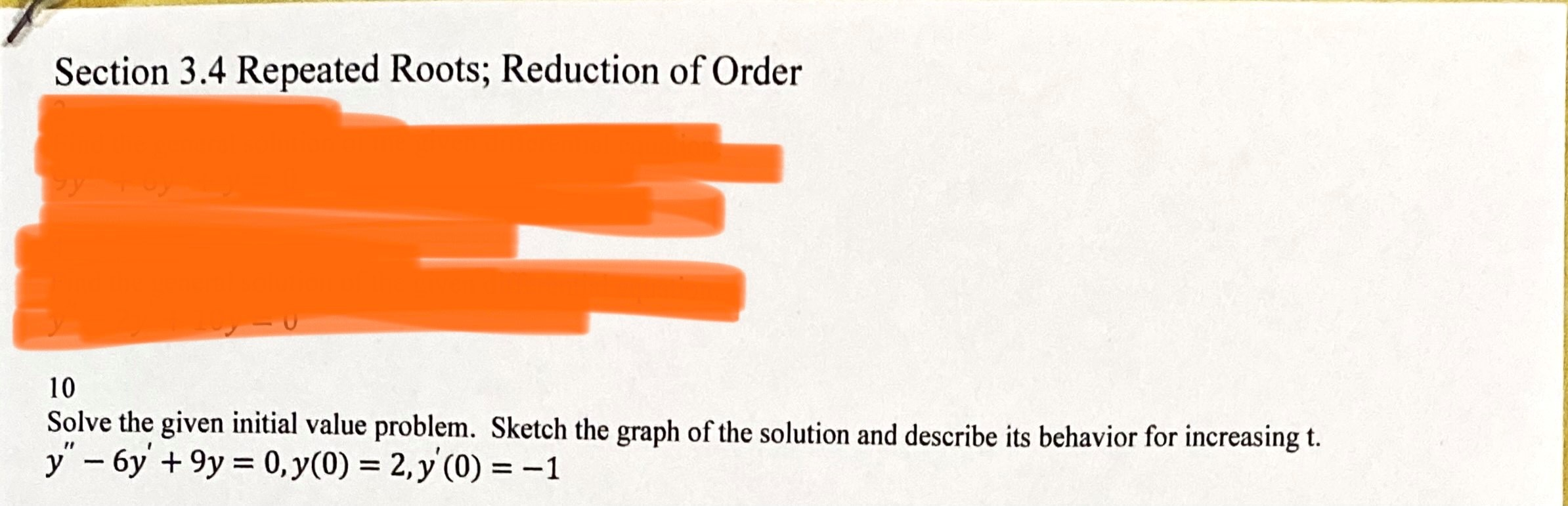 Solved Section 3.4 Repeated Roots; Reduction of Order 10 | Chegg.com