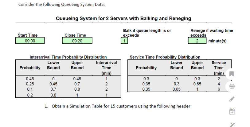 Consider the following Queueing System Data: Queueing | Chegg.com