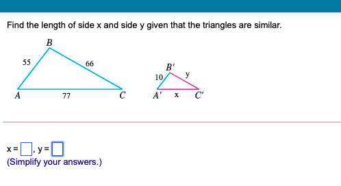 Solved Find the length of side x and side y given that the | Chegg.com