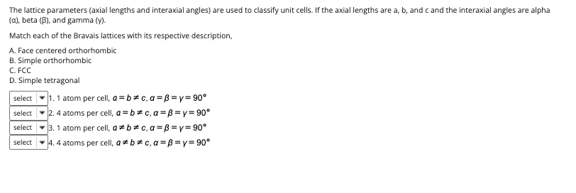 Solved The lattice parameters (axial lengths and interaxial | Chegg.com
